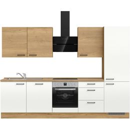 K&uuml;chenzeile Nobilia "MIAMI", Ausrichtung w&auml;hlbar, Breite 300 cm", k&uuml;che: wei&szlig;, korpus: eiche sierra nachbildung, arbeitsplatte: eiche sierra nachbildung, B:300,3cm H:216,6cm T:60cm, Komplettk&uuml;chen-Sets, K&uuml;chenzeile, vormontiert, wahlw. mit unterschiedlichen E-Ger&auml;ten-Sets