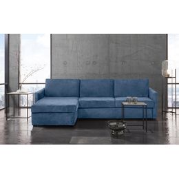 Schlafsofa Home Affaire "GOLDPOINT Ecksofa 264 cm, Liegefl&auml;che (140/200cm), L-Form", blau, B:264cm H:85cm T:157cm, Stuktur weich (100% Polyester);Luxus-Microfaser (100% Polyester), Sofas, Schlafsofa, Bettfunktion, Bonell-Federkernmatratze und Dauerschl&auml;fer-Funktion