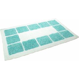 Badematte Mesana "Karo Melange, Badvorleger, Badezimmer Teppich" Gr. 2, blau (aqua), H:15mm, Baumwolle, Badematten, Badematte, modernes Design, mit Bord&uuml;re, rechteckig & quadratisch erh&auml;ltlich