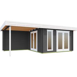Gartenhaus Lasita Maja "Andres", grau (carbongrau), Fu&szlig;boden im Gartenhaus, R&uuml;ckwand, ohne Dacheindeckung, Massivholz, Gartenh&auml;user, Gartenhaus