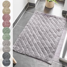 Badematte ANDIAMO "Havanna, 50x80 cm, Badvorleger, Badezimmer Teppich", grau (taupe, gestreift), H:7,5mm, Baumwolle, Polyester, Badematten, Badematte, Badteppich, Uni Farben, Hoch-Tief Effekt, verschiedene Designs