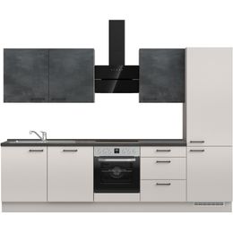 K&uuml;chenzeile Nobilia "MIAMI", Ausrichtung w&auml;hlbar, Breite 300 cm", k&uuml;che: grau, korpus: seidengrau, arbeitsplatte: schwarzbeton nachbildung, B:300,3cm H:216,6cm T:60cm, Komplettk&uuml;chen-Sets, K&uuml;chenzeile, vormontiert, wahlw. mit unterschiedlichen E-Ger&auml;ten-Sets