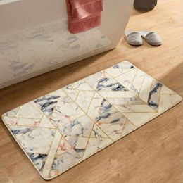 Badematte Gino Falcone "Aquata GF-155, Badvorleger, Badezimmer Teppich", creme, H:5mm, Kunstfaser, Badematten, Badematte, Badteppich, bedruckt, Marmor Design, rechteckig