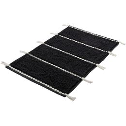 Badematte Kleine Wolke "Travis, Badvorleger, Badezimmer Teppich", schwarz, H:14mm, Baumwolle, Badematten, Badematte, Badteppich, gestreift mit Quasten, reine Baumwolle, waschbar