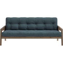 Schlafsofa Karup Design "Grab, inkl. Futonmatratze - aus massivem Kieferholz, 130x190 cm", blau (petrolblau), B:204cm H:40cm T:90cm, 80% Baumwolle + 20% polyester, Sofas, Schlafsofa, Mit Holzstruktur, inkl. Futonmatratze, Liegefl&auml;che 130x190 cm
