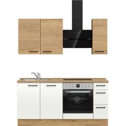 K&uuml;chenzeile Nobilia "MIAMI", Ausrichtung w&auml;hlbar, Breite 180 cm", k&uuml;che: wei&szlig;, korpus: eiche sierra nachbildung, arbeitsplatte: eiche sierra nachbildung, B:180,3cm H:216,6cm T:60cm, Komplettk&uuml;chen-Sets, K&uuml;chenzeile, vormontiert, wahlw. mit unterschiedlichen E-Ger&auml;ten-Sets