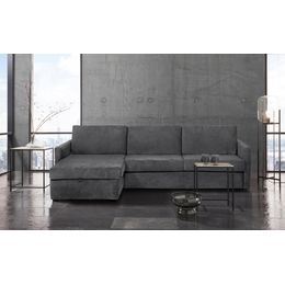 Schlafsofa Home Affaire "GOLDPOINT Ecksofa 264 cm, Liegefl&auml;che (140/200cm), L-Form", grau (anthrazit), B:264cm H:85cm T:157cm, Stuktur weich (100% Polyester);Luxus-Microfaser (100% Polyester), Sofas, Schlafsofa, Bettfunktion, Bonell-Federkernmatratze und Dauerschl&auml;fer-Funktion