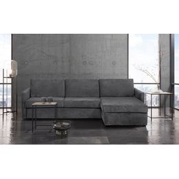 Schlafsofa Home Affaire "GOLDPOINT Ecksofa 264 cm, Liegefl&auml;che (140/200cm), L-Form", grau (anthrazit), B:264cm H:85cm T:157cm, Stuktur weich (100% Polyester);Luxus-Microfaser (100% Polyester), Sofas, Schlafsofa, Bettfunktion, Bonell-Federkernmatratze und Dauerschl&auml;fer-Funktion