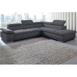 Sit & More Ecksofa SIT & MORE "Valantine L-Form, B: 286 cm", grau (dunkelgrau), B:286cm H:73cm T:174cm, 100% Polyester;Luxus-Kunstleder/Struktur (88% Polyester, 12% Polyamid), Sofas, Ecksofa, mit Arm- & Kopfteilverstellung, optional mit Bettfunktion