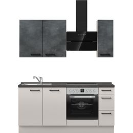 K&uuml;chenzeile Nobilia "MIAMI", Ausrichtung w&auml;hlbar, Breite 180 cm", k&uuml;che: grau, korpus: seidengrau, arbeitsplatte: schwarzbeton nachbildung, B:180,3cm H:216,6cm T:60cm, Komplettk&uuml;chen-Sets, K&uuml;chenzeile, vormontiert, wahlw. mit unterschiedlichen E-Ger&auml;ten-Sets