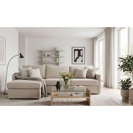 Schlafsofa Home Affaire "GOLDPOINT Ecksofa 264 cm, Liegefl&auml;che (140/200cm), L-Form", cream, B:264cm H:85cm T:157cm, Bezug: 100% Polyester, Sofas, Schlafsofa, Bettfunktion, Bonell-Federkernmatratze und Dauerschl&auml;fer-Funktion