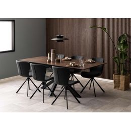 Esstisch ACTONA GROUP "Heaven,Tischplatte aus Keramik, ausziehbar - robust & pflegeleicht", braun (schwarz, rostbraun), B:210cm H:76cm T:90cm, Tische, Esstisch, Langlebige Materialien, Stahlgestell, Breite: bis 210/240 cm