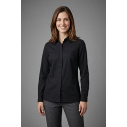 Langarmbluse bonprix "Long-Stretch-Bluse", Damen, Gr. 44, schwarz, Obermaterial: 72% Baumwolle, 26% Polyamid, 2% Elasthan, festlich, loose fit, Blusen, lockere Passform, mit Stehkragen, mit verdeckter Knopfleiste
