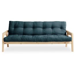 Schlafsofa Karup Design "Grab, inkl. Futonmatratze - aus massivem Kieferholz, 130x190 cm", blau (petrolblau), B:204cm H:40cm T:90cm, Sofas, Schlafsofa, Mit Holzstruktur, inkl. Futonmatratze, Liegefl&auml;che 130x190 cm