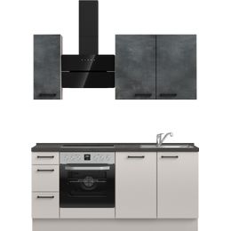 K&uuml;chenzeile Nobilia "MIAMI", Ausrichtung w&auml;hlbar, Breite 180 cm", k&uuml;che: grau, korpus: seidengrau, arbeitsplatte: schwarzbeton nachbildung, B:180,3cm H:216,6cm T:60cm, Komplettk&uuml;chen-Sets, K&uuml;chenzeile, vormontiert, wahlw. mit unterschiedlichen E-Ger&auml;ten-Sets