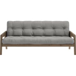 Schlafsofa Karup Design "Grab, inkl. Futonmatratze - aus massivem Kieferholz, 130x190 cm", grau, B:204cm H:40cm T:90cm, 80% Baumwolle + 20% polyester, Sofas, Schlafsofa, Mit Holzstruktur, inkl. Futonmatratze, Liegefl&auml;che 130x190 cm