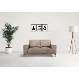 2-Sitzer OTTO HOME "Kompaktsofa Oland, Struktur, Flachgewebe, Luxus-Microfaser, Boucle", grau (taupe), B:164cm H:85cm T:83cm, 100% Polyester, Sofas, 164 cm, Wellenunterfederung, Skandi-Design, Metallf&uuml;&szlig;e
