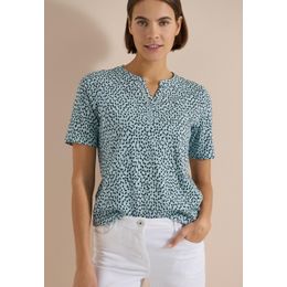 Kurzarmshirt Cecil, Damen, Gr. L (42), blau (crystal mint), Jersey, Obermaterial: 100% Baumwolle, gemustert, normal h&uuml;ftbedeckend, Rundhals, abgesteppte Kante, Shirts, Sommershirt mit Split Neck und Minimalprint