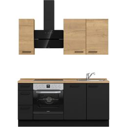 K&uuml;chenzeile Nobilia "MIAMI", Ausrichtung w&auml;hlbar, Breite 180 cm", k&uuml;che: schwarz, korpus: schwarz, eiche sierra nachbildung, arbeitsplatte: eiche sierra nachbildung, B:180,3cm H:216,6cm T:60cm, Komplettk&uuml;chen-Sets, K&uuml;chenzeile, vormontiert, wahlw. mit unterschiedlichen E-Ger&auml;ten-Sets