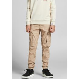 Jack & Jones Cargohose JACK & JONES JUNIOR "JPSTPAUL JJFLAKE 1075 CROCKERY NOOS JNR", M&auml;dchen, Gr. 176, N-Gr, beige (crockery), Web, Obermaterial: 98% Baumwolle, 2% Elasthan, unifarben, Basic, slim fit normal, Hosen Cargohose