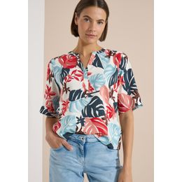 Shirtbluse Cecil, Damen, Gr. L (42), light alabaster wei&szlig;, Web, Obermaterial: 100% Viskose, gebl&uuml;mt, l&auml;ssig geschnitten h&uuml;ftbedeckend, Rundhals, abgesteppte Kante, Blusen, Kurzarm Sommerbluse mit Split Neck