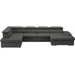 Sit & More Wohnlandschaft SIT & MORE "Valantine U-Form, B: 349 cm", grau (anthrazit), B:349cm H:73cm T:226cm, NaturLEDER;Spannstoff, Sofas, Wohnlandschaft, mit Arm- & Kopfteilverstellung, optional mit Bettfunktion
