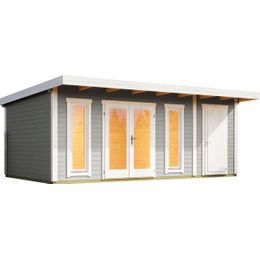 Gartenhaus Lasita Maja "SICILY", grau (lichtgrau), Fu&szlig;boden im Gartenhaus, ohne Dacheindeckung, Massivholz, Gartenh&auml;user, Gartenhaus