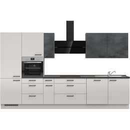 K&uuml;chenzeile Nobilia "MIAMI", Ausrichtung w&auml;hlbar, Breite 360 cm", k&uuml;che: grau, korpus: seidengrau, arbeitsplatte: schwarzbeton nachbildung, B:360,3cm H:216,6cm T:60cm, Komplettk&uuml;chen-Sets, K&uuml;chenzeile, vormontiert, wahlw. mit unterschiedlichen E-Ger&auml;ten-Sets