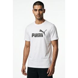 T-Shirt Puma "ESS CAMO TEE", Herren, Gr. L, wei&szlig; (Puma wei&szlig;), Jersey, Obermaterial: 100% Baumwolle, tarnfarben, regular fit normal, Rundhals, Shirts T-Shirt, gerade Passform, Kurzarm, f&uuml;r Alltag und Freizeit
