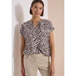 Shirtbluse Cecil, Damen, Gr. L (42), braun cacao, Web, Obermaterial: 100% Viskose, normal h&uuml;ftbedeckend, Rundhals, abgesteppte Kante, Blusen, Sommerbluse mit Split Neck und Zebra-Print