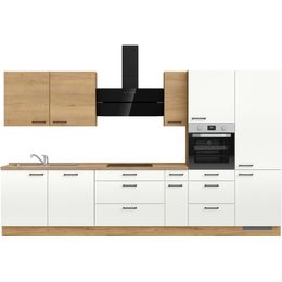 K&uuml;chenzeile Nobilia "MIAMI", Ausrichtung w&auml;hlbar, Breite 360 cm", k&uuml;che: wei&szlig;, korpus: eiche sierra nachbildung, arbeitsplatte: eiche sierra nachbildung, B:360,3cm H:216,6cm T:60cm, Komplettk&uuml;chen-Sets, K&uuml;chenzeile, vormontiert, wahlw. mit unterschiedlichen E-Ger&auml;ten-Sets