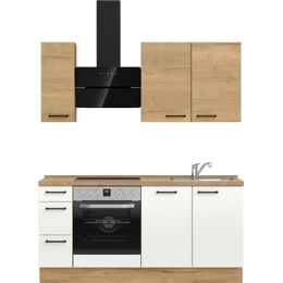 K&uuml;chenzeile Nobilia "MIAMI", Ausrichtung w&auml;hlbar, Breite 180 cm", k&uuml;che: wei&szlig;, korpus: eiche sierra nachbildung, arbeitsplatte: eiche sierra nachbildung, B:180,3cm H:216,6cm T:60cm, Komplettk&uuml;chen-Sets, K&uuml;chenzeile, vormontiert, wahlw. mit unterschiedlichen E-Ger&auml;ten-Sets
