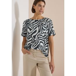 Shirtbluse Cecil, Damen, Gr. L (42), palm breeze gr&uuml;n, Web, Obermaterial: 100% Viskose, l&auml;ssig geschnitten h&uuml;ftbedeckend, Rundhals, abgesteppte Kante, Blusen, Sommerbluse mit Rundhals und Print