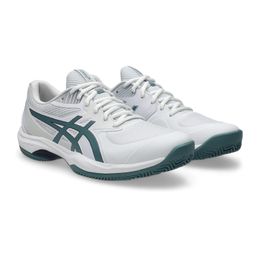 Tennisschuh asics "GAME FF CLAY", Herren, Gr. 44,5, wei&szlig;, foggy teal, Synthetik, Schuhe, Sandplatzschuhe f&uuml;r Aschepl&auml;tze