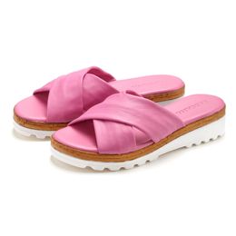 Pantolette Lascana "Sandale, Sommerschuh, Mule, offener Schuh", Damen, Gr. 37, pink, Obermaterial: 100% Schafsleder. Decksohle: 100% Lederimitat. Futter: 100% Synthetik. Laufsohle: 100% Synthetik, unifarben, Basic, Schuhe Pantolette, NEU aus Leder mit dezentem Keilabsatz