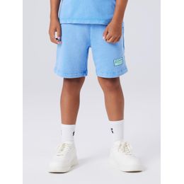 Sweatshorts name it "NKMFANDEL SWEAT SHORTS UNB NOOS", M&auml;dchen, Gr. 152, N-Gr, blau (palace blau), Sweatware, Obermaterial: 100% Baumwolle, unifarben, kurz, Hosen Sweatshorts, Baumwolle, elastisches und verstellbares B&uuml;ndchen, mit Aufdruck