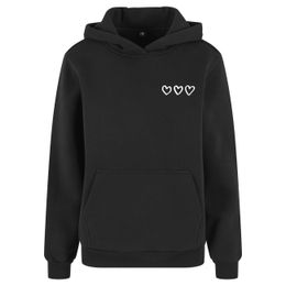 Kapuzenpullover MISS TEE "Miss Tee Three In A Row Ladies Fluffy Hoody", Damen, Gr. L, schwarz, 70% Baumwolle, 30% Polyester, mehrfarbig, loose fit, ohne Ausschnitt, Pullover Kapuzenpullover