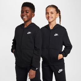 Kapuzensweatshirt Nike Sportswear "K NSW CLUB FT HD FZ LS LBR", M&auml;dchen, Gr. L, schwarz, wei&szlig;, Obermaterial: 80% Baumwolle, 20% Polyester, Sweatshirts, f&uuml;r Jugendliche, mit Kapuze, f&uuml;r Freizeit und sportliche Aktivit&auml;ten