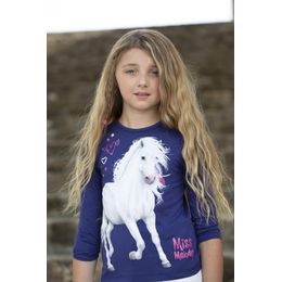 Langarmshirt Miss Melody, M&auml;dchen, Gr. 140, blau (blau ribbon), Single Jersey, Obermaterial: 100% Baumwolle, bedruckt, h&uuml;ftlang, Rundhals, Shirts Langarmshirt
