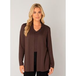 Strickjacke Base Level "Yayla", Damen, Gr. 38, braun, Strick, Obermaterial: 94% Viskose, 6% Elasthan, unifarben, figurumspielend h&uuml;ftlang, tiefer Rundhals, Strickjacken Strickjacke, In elastischem Feinstrick
