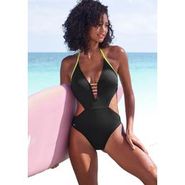 Monokini Buffalo "Pop", Damen, Gr. 34, N-Gr, schwarz, Obermaterial: 83% Polyamid, 17% Elasthan. Futter: 100% Polyester, kontrastfarbene Details, unifarben, Badeanz&uuml;ge, Mit kontrastfarbigen Details