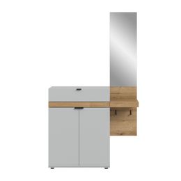 Garderobe 2-teilig Grau, Eiche dunkel