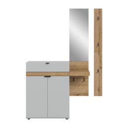 Garderobe 3-teilig Grau, Eiche dunkel