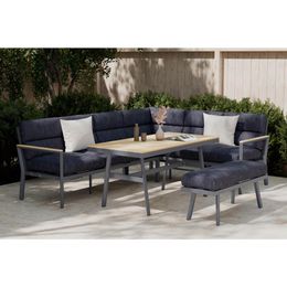 Ambia Garden Dining-Loungeset, Grau, Natur, Dunkelgrau, Metall, Kunststoff, Textil, 4-teilig, F&uuml;llung: Polyester,Schaumstoff, 182x242.5 cm, Loungem&ouml;bel, Gartenlounge-Sets