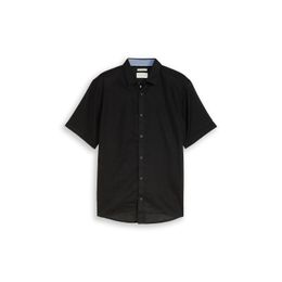 Tom Tailor Herren Regular Fit Kurzarmhemd mit Leinenanteil, schwarz, Uni, Gr. XL