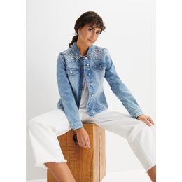 bonprix Jeansjacke mit Strass-Applikation, blau, Gr.40, Moderne Hose mit hochwertiger Dekoration, 79% Baumwolle (organic)