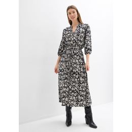 bonprix Jerseykleid aus Viskose-Mix, schwarz, Gr.44/46 (L), Modernes Kleid mit Bindeg&uuml;rtel