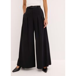bonprix Bundfaltenhose mit G&uuml;rtel (2-tlg. Set), schwarz, Gr.52, elegante Bundfaltenhose mit G&uuml;rtel (2tlg-Set)