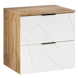 Badplaats WASCHBECKENUNTERSCHRANK Manello 2 Schubladen Eiche mit Matt Wei&szlig; - 60 x 46 x 58 cm