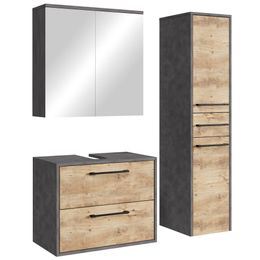 Badplaats BADM&Ouml;BEL-SET Florence 3 Teile Kastanien Eiche mit Dunkel Grau - 60 x 35 x 51 cm